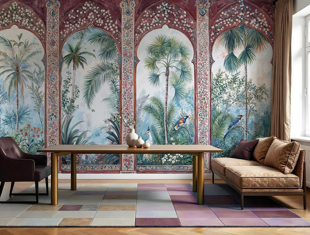 Indian Jaipur Mughal Wallpaper of Tropical Rajasthan on Removable Peel ...