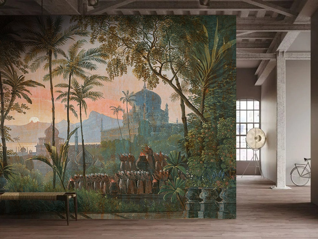 Indian Mughal Wallpaper of Tropical Rajasthan on Removable Peel Stick ...