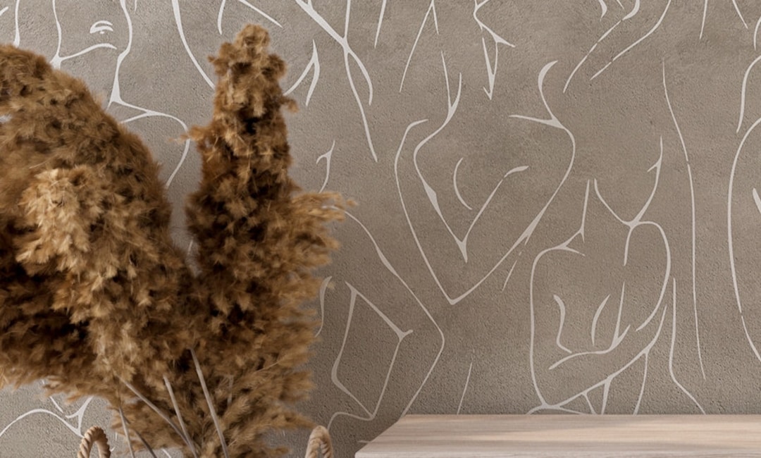 Female Body Line Art Wallpaper: Abstract Concrete Texture, Removable ...