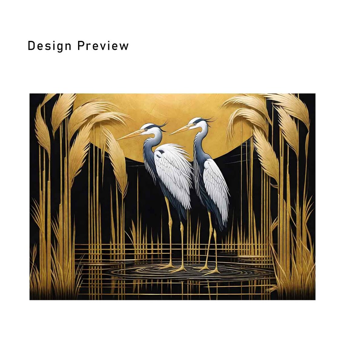 Stork Wallpaper With Gold Background Plants, Removable Peel Stick ...