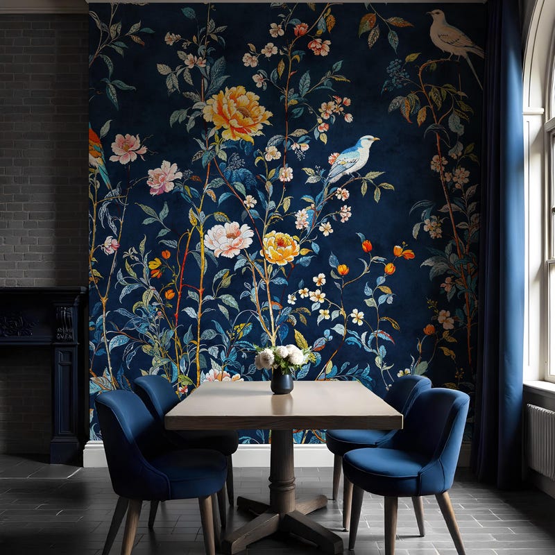 Navy Bird Wallpaper - Etsy UK