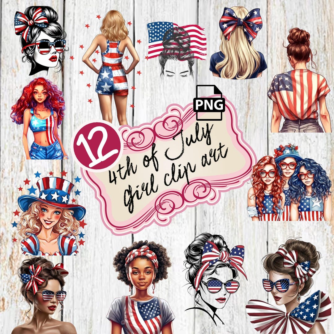 Patriotic Girls PNG Clipart Pack, 4th of July PNG Instant Download ...