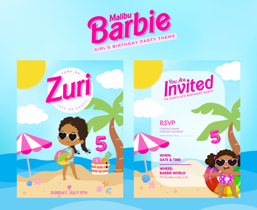 Plantilla de invitación temática de Barbie Malibu / Invitación ...
