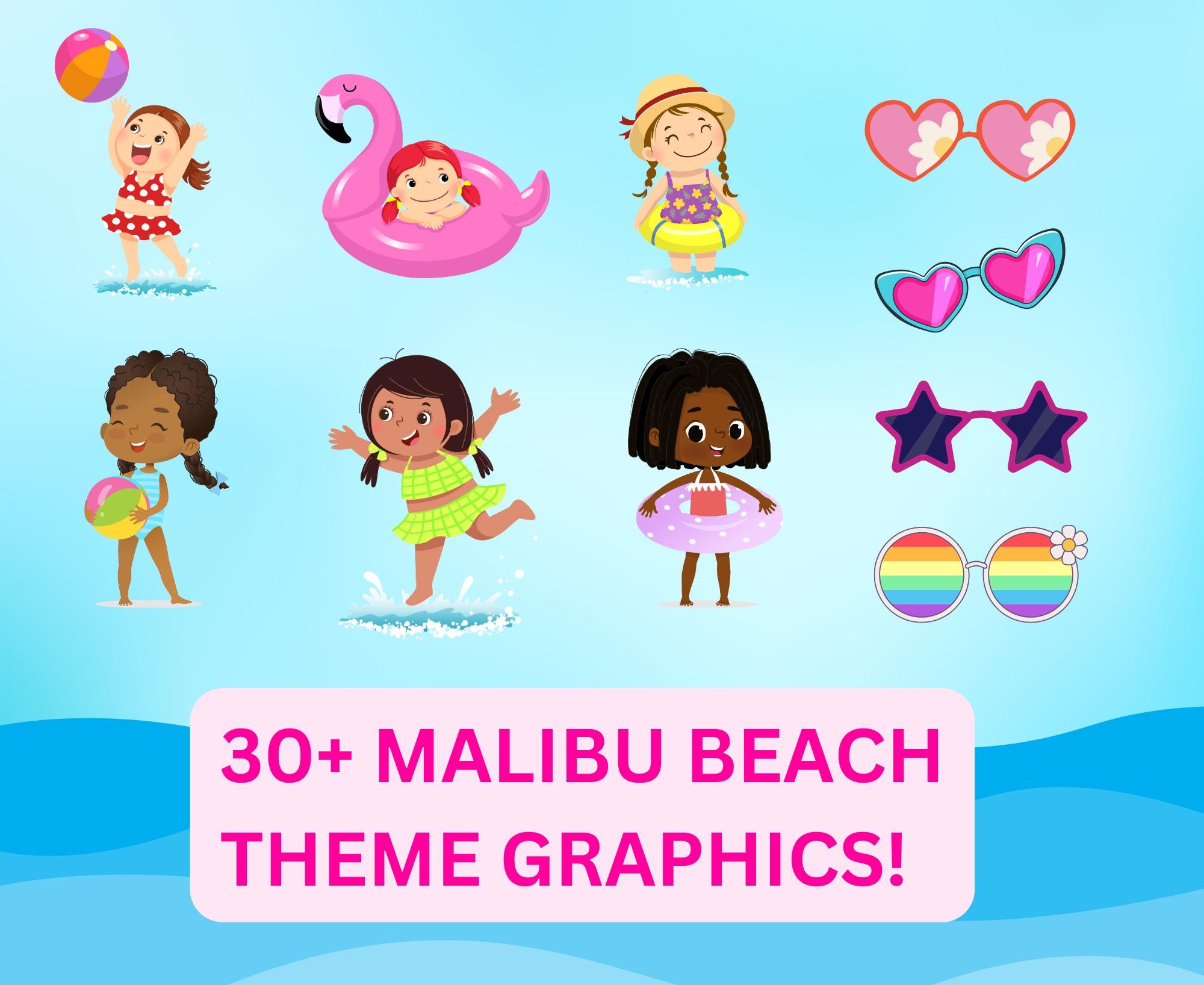 Malibu Pink Dream Birthday Invitation | Beach Party Digital Invite ...