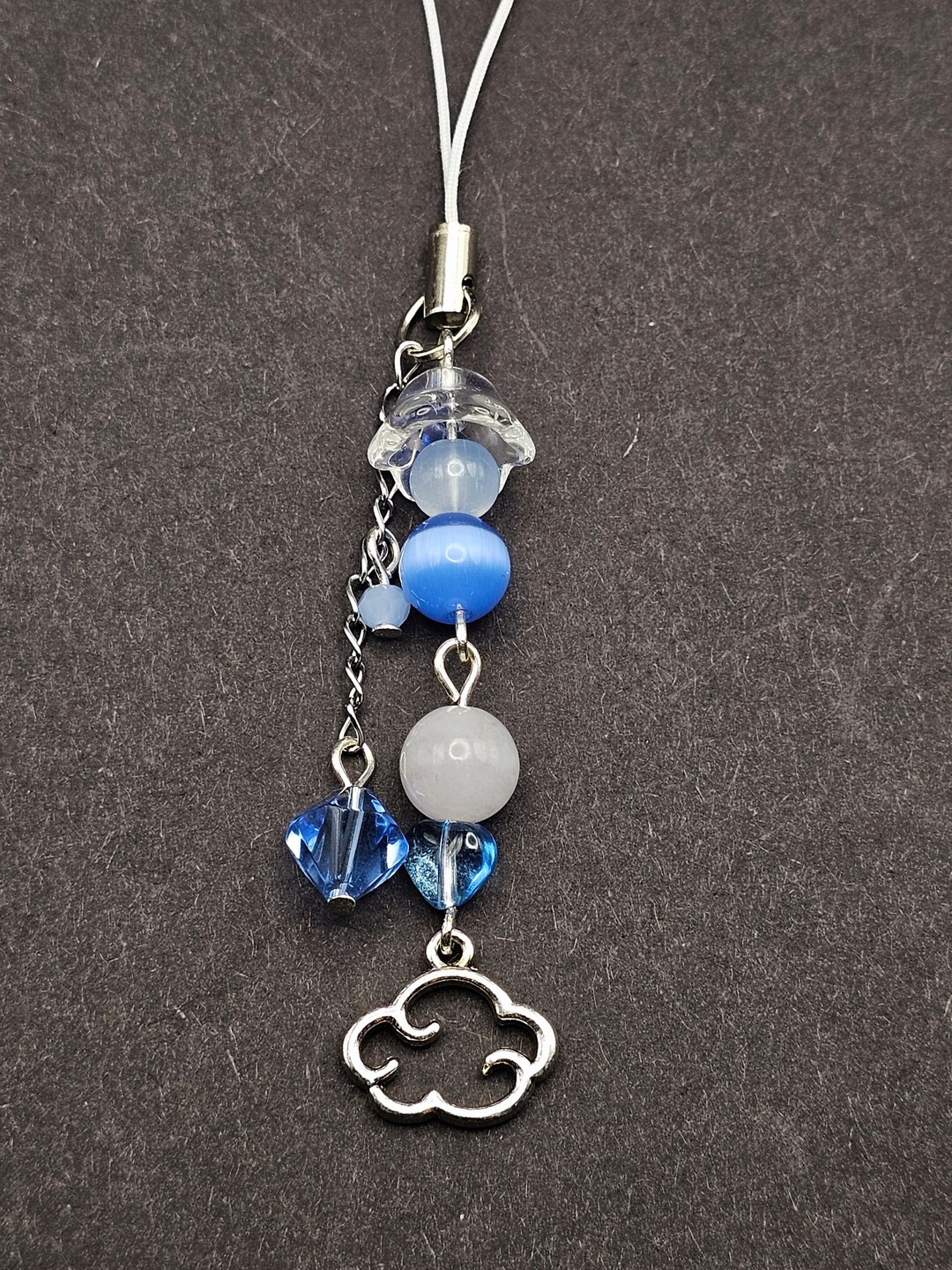 Blue Clouds Phone Charm, Handmade Cute Keychain, Glass Cloudy Purse ...
