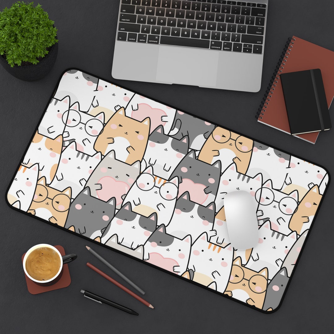 Kawaii Cat Desk Mat Cute Desk Mat Aesthetic Custom Desk Mat Gaming Desk ...