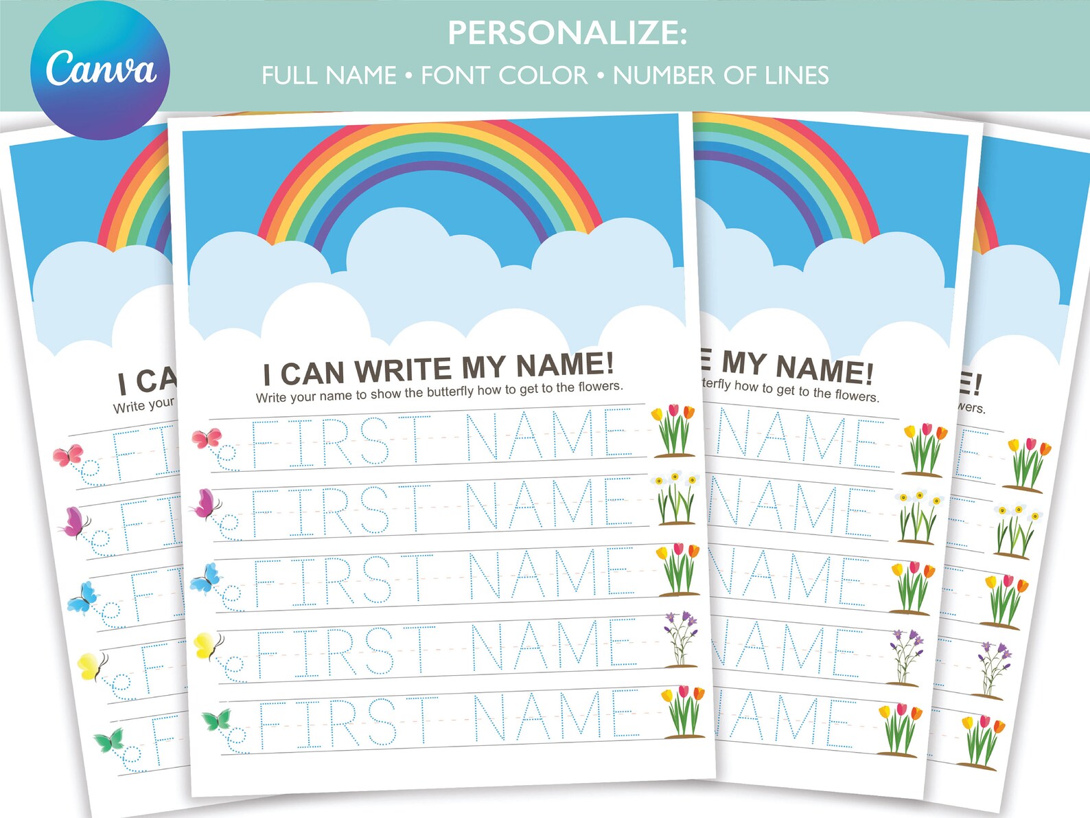 Editable Name Tracing Worksheet: Spring Butterfly Theme (digital ...