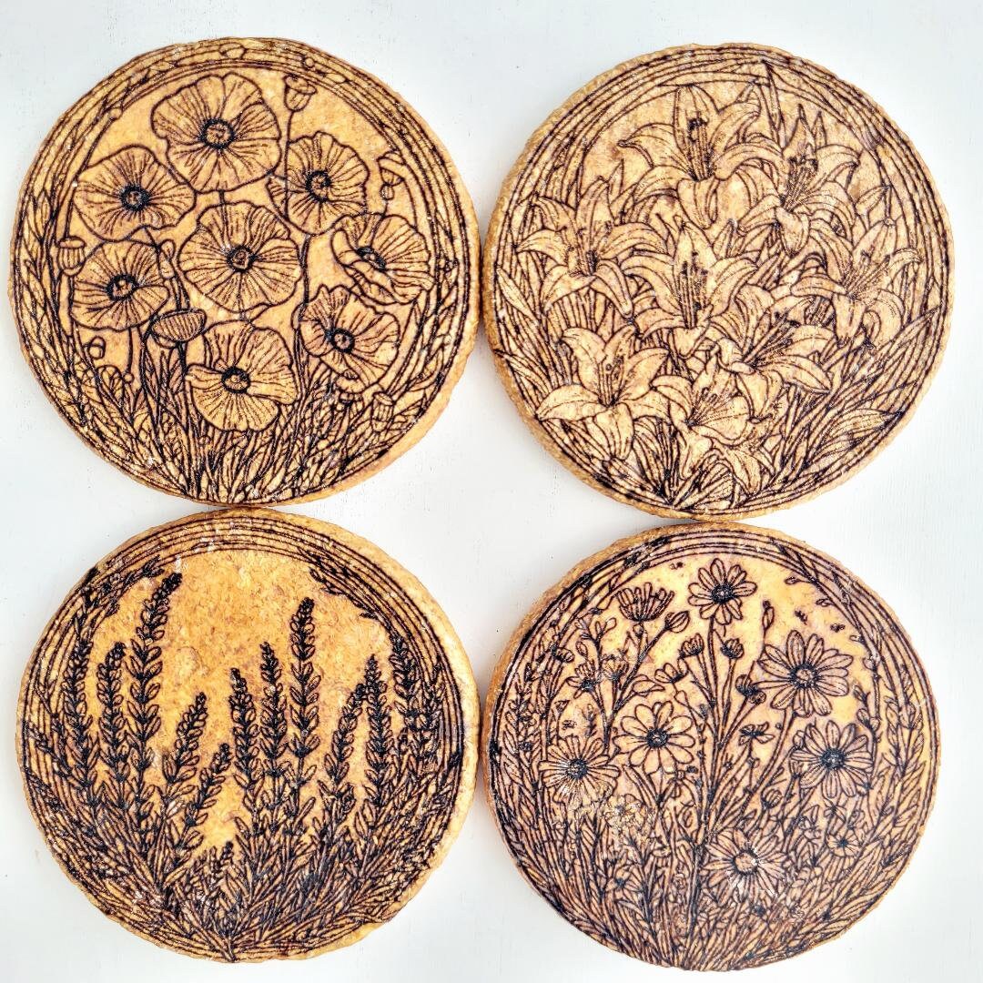 Wildflower Coasters, Organic Mushroom Hemp Coasters, Floral Coasters ...
