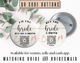Bachelorette Venmo Button Custom Venmo QR Code Button Buy Bride Drink ...