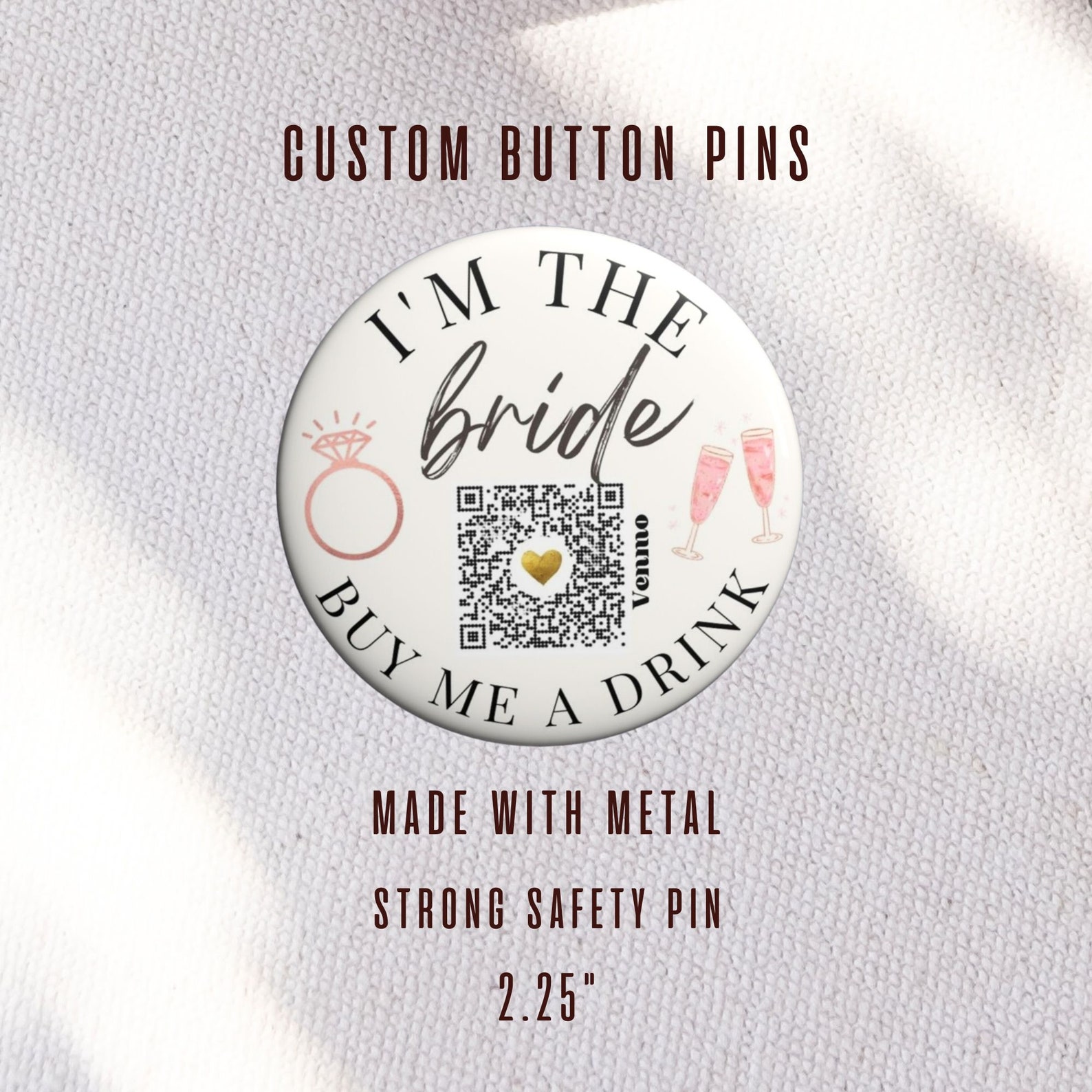 Bachelorette Venmo Button Custom Venmo QR Code Button Buy Bride Drink Bachelorette Party Button ...