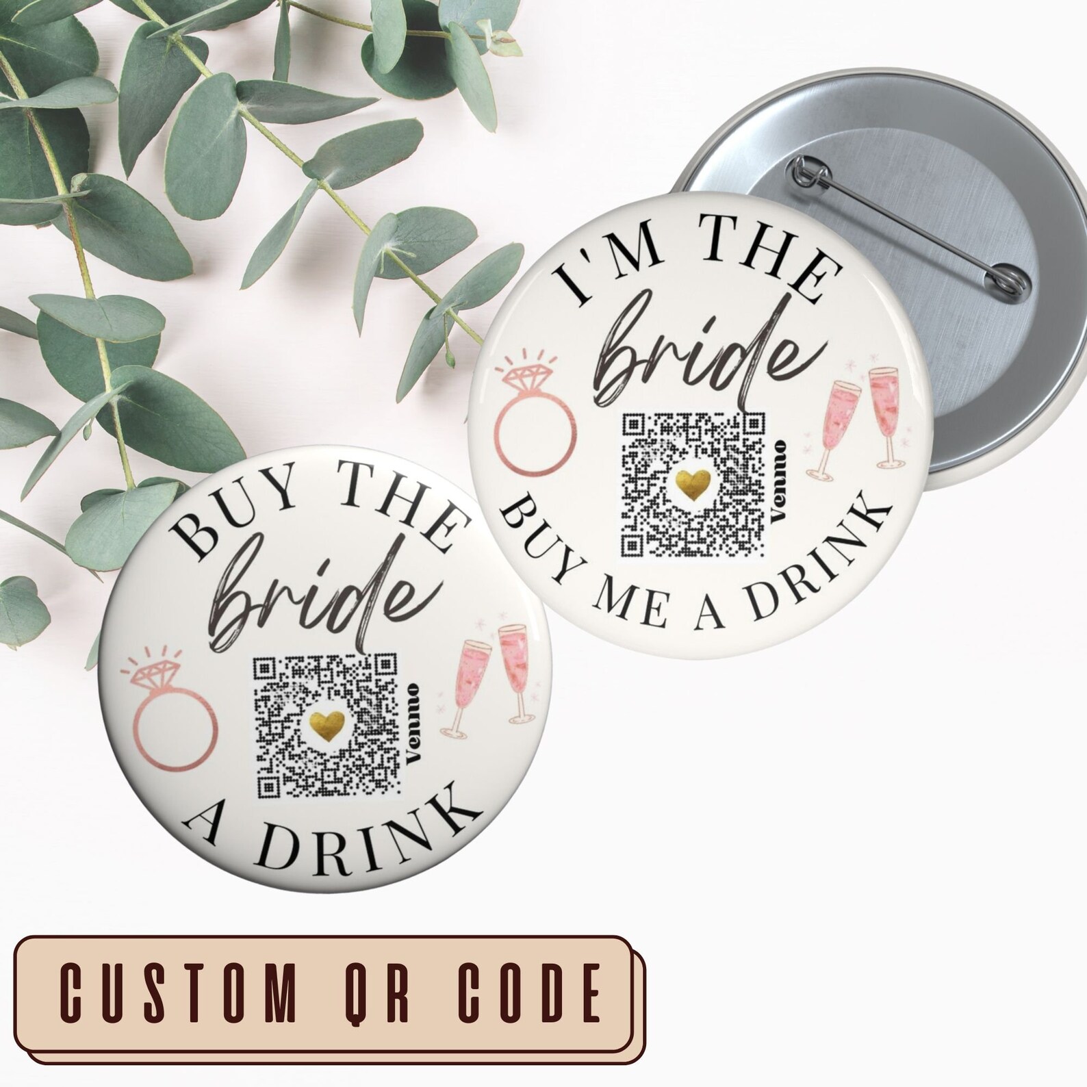 Bachelorette Venmo Button Custom Venmo QR Code Button Buy Bride Drink ...