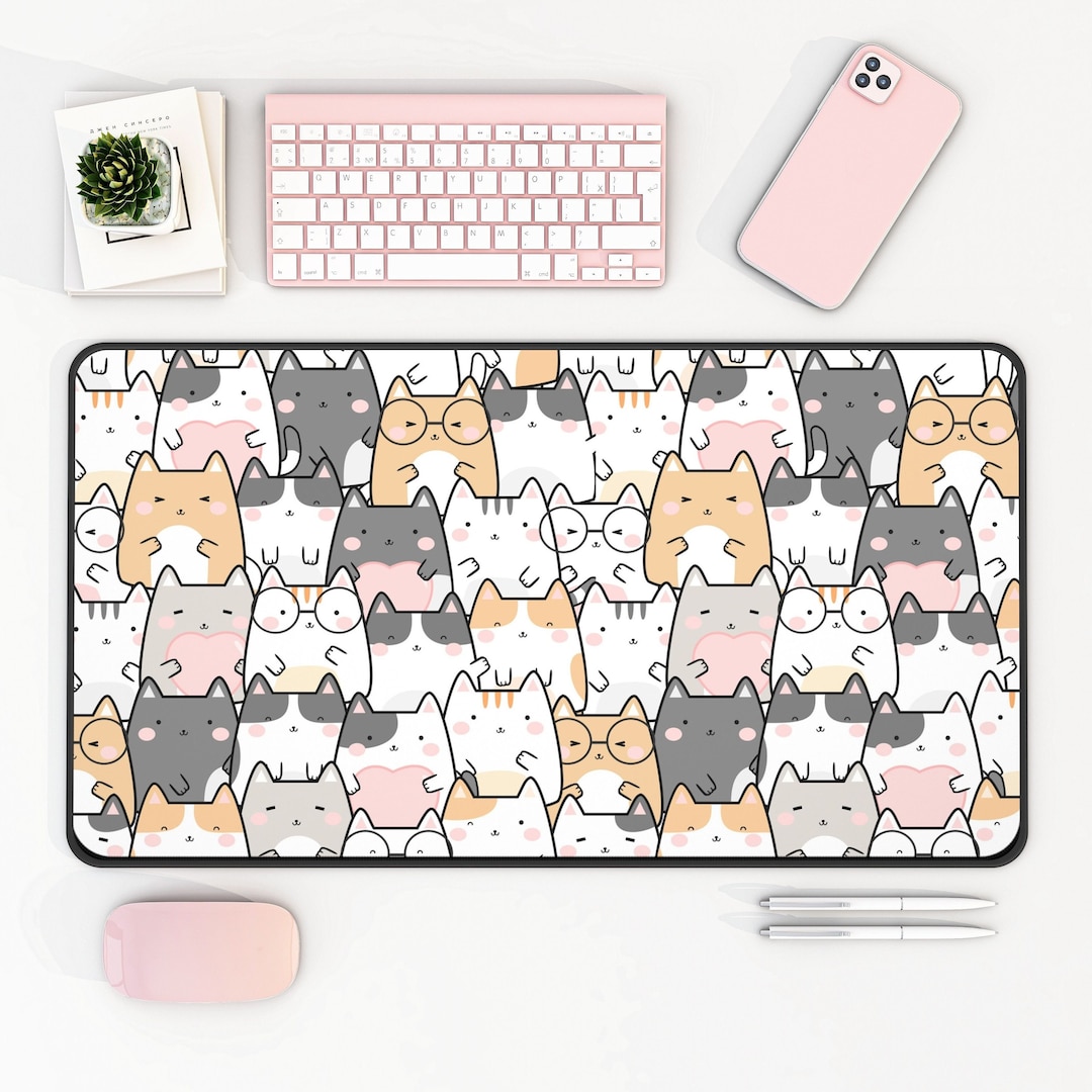 Cat Desk Mat Cat Deskmat Aesthetic Desk Mat Cute Desk Mat Kawaii Cat ...
