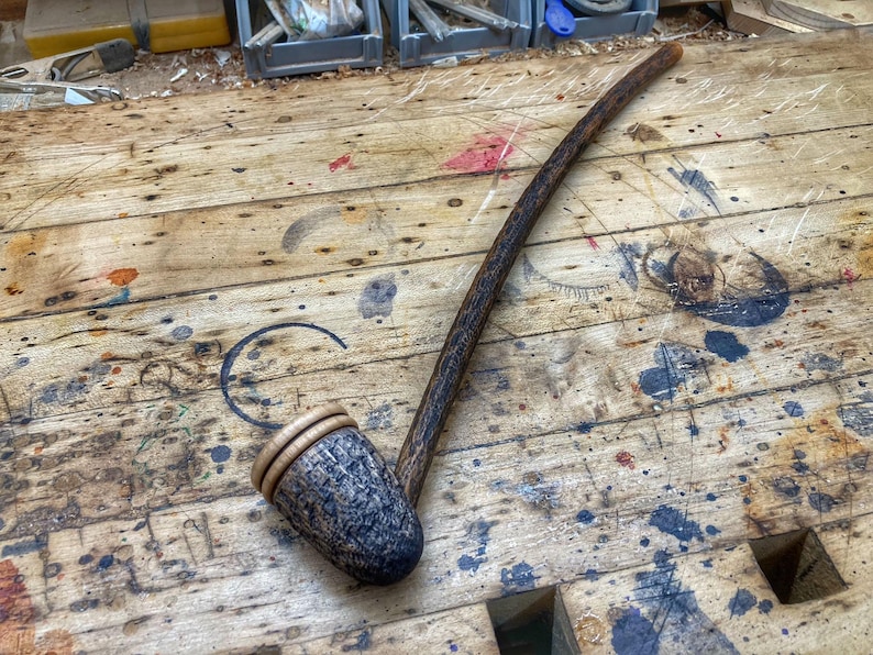 Handmade Long Stem Cherry Wood Tobacco Pipe: Rustic Black Wizard ...