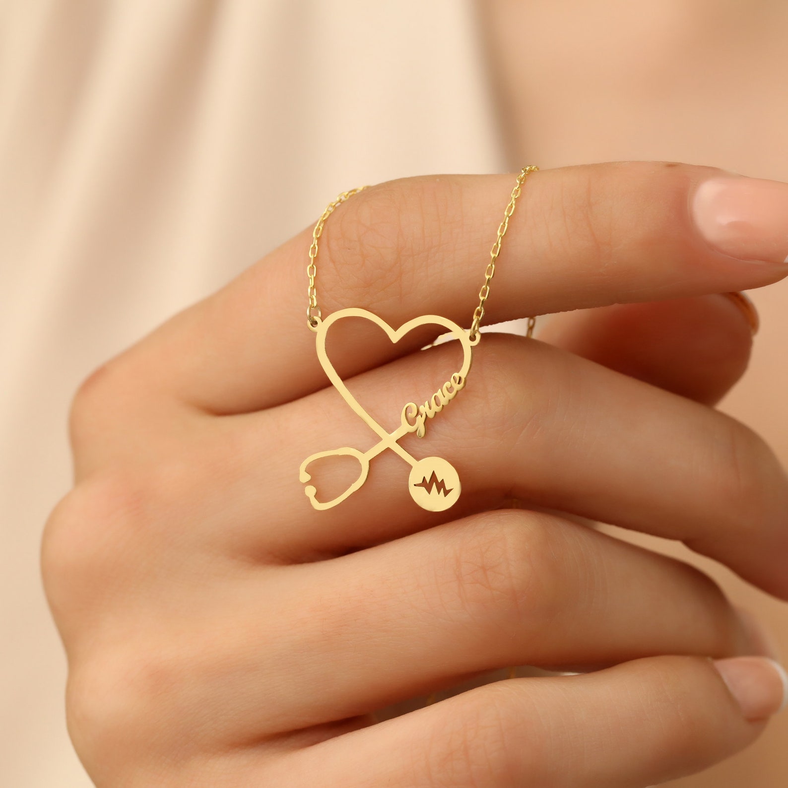 Custom Nurse Stethoscope Necklace With Personalized Name , Handcrafted ...