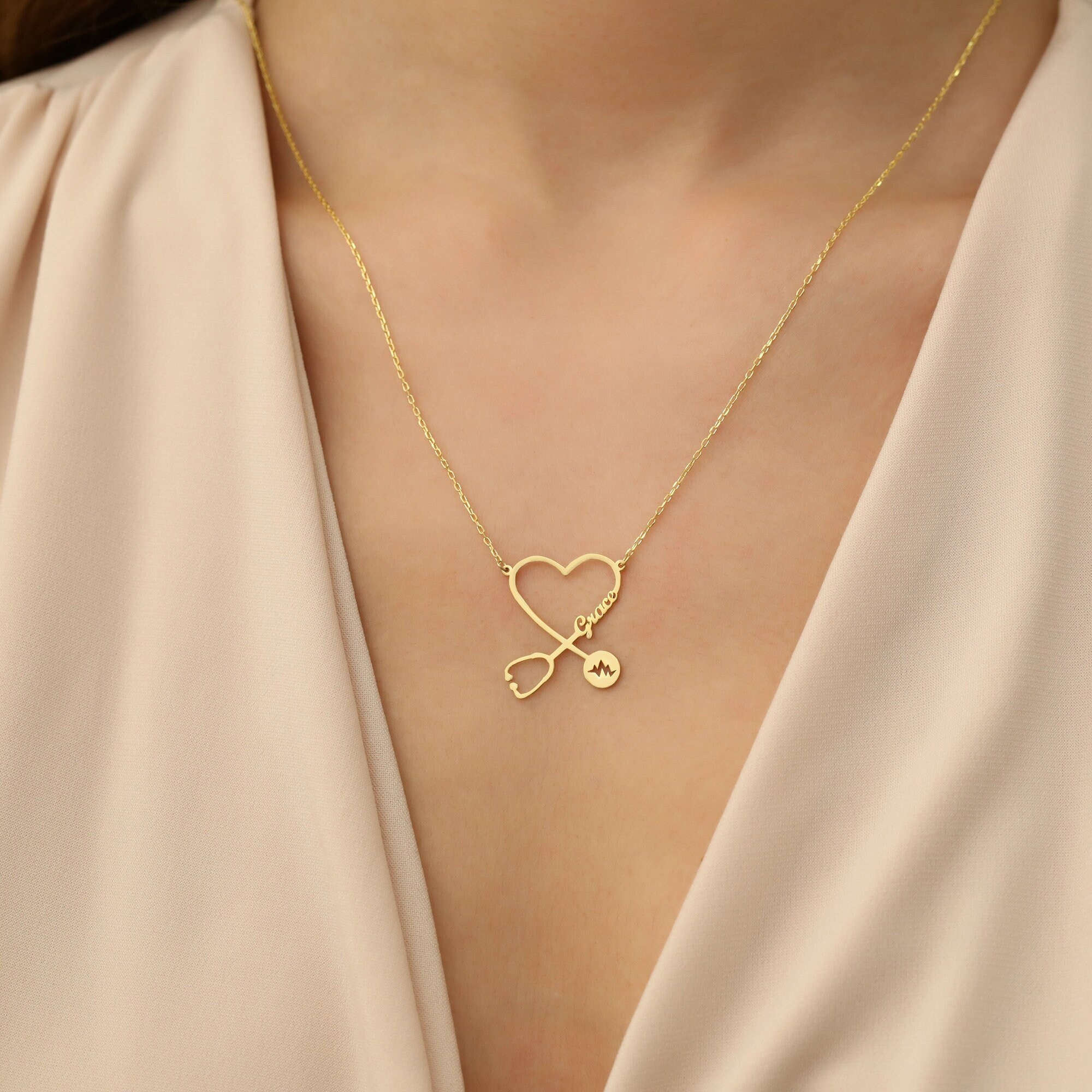 Custom Nurse Stethoscope Necklace With Personalized Name , Handcrafted ...