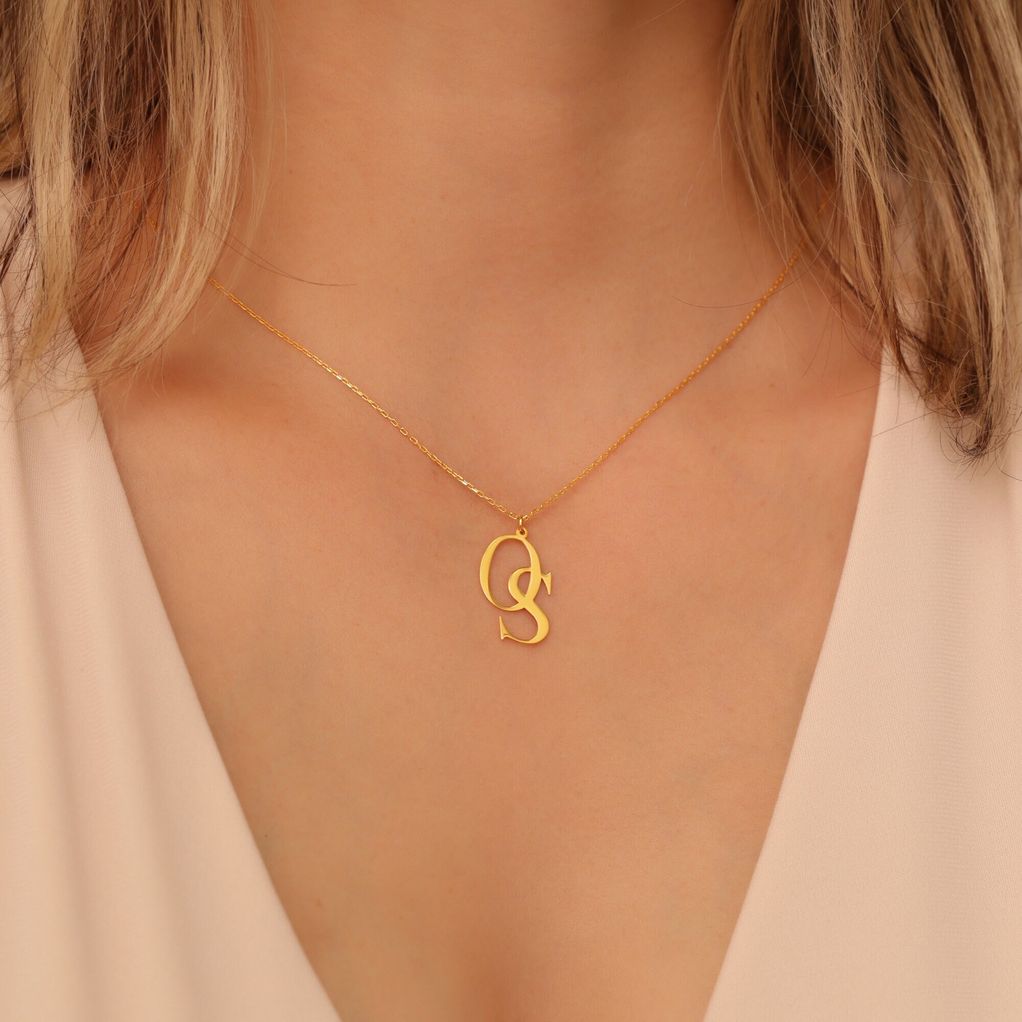 Double Initial Necklace Personalized Initial Necklace Custom Initial ...