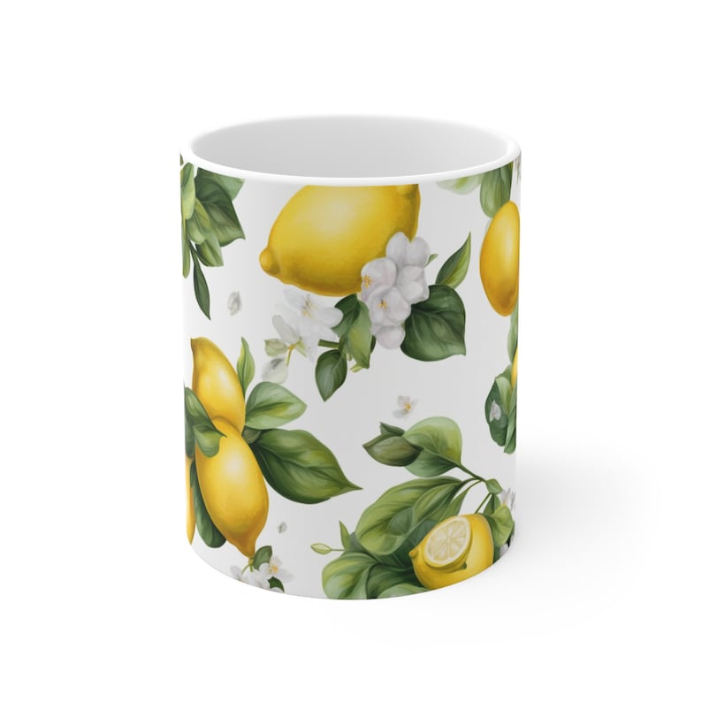 Lemon Coffee Mug | 11oz | Yellow Lemons | Citrus Design | Botanical ...