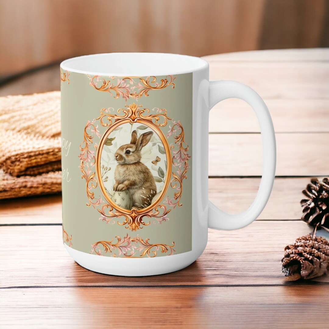 Happy Easter Coffee Mug: Rabbit and Egg Nature Scene | 15oz | Nature ...