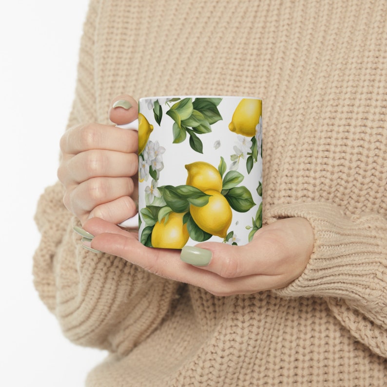 Lemon Coffee Mug | 11oz | Yellow Lemons | Citrus Design | Botanical ...