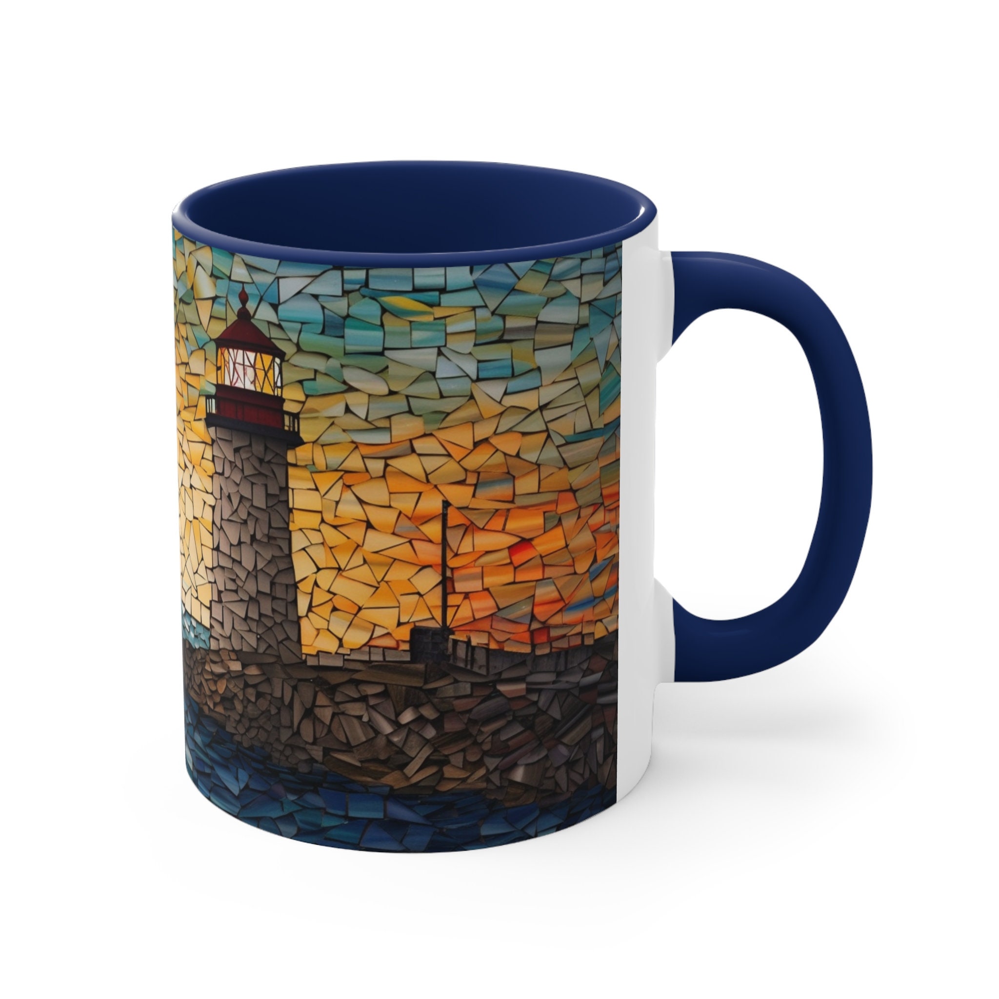 Mosaic Lighthouse Coffee Mug | 11oz | Nautical Decor | Coastal Theme ...