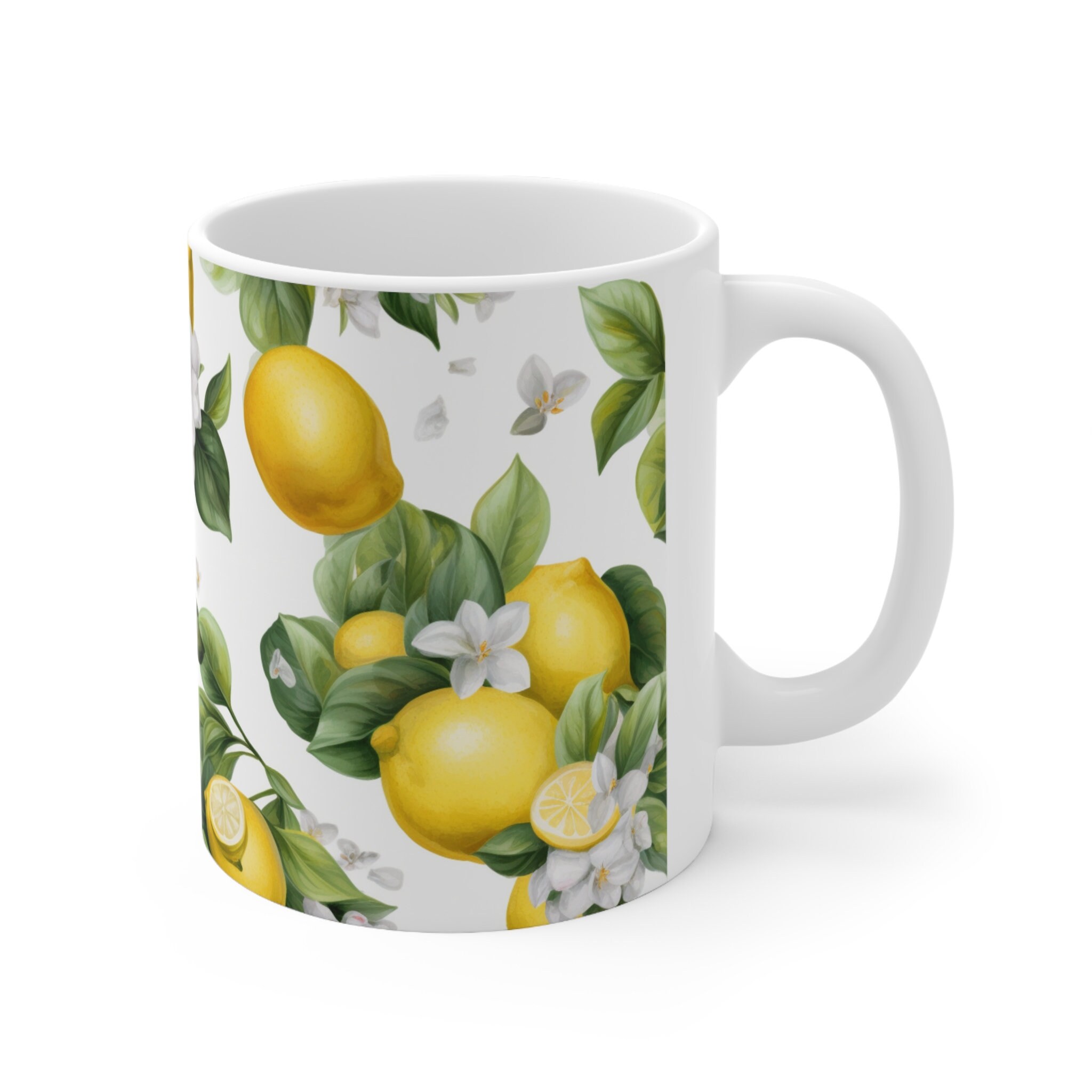 Lemon Coffee Mug | 11oz | Yellow Lemons | Citrus Design | Botanical ...