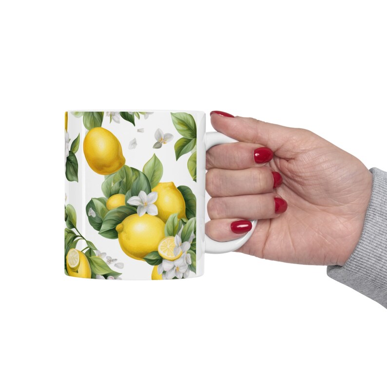 Lemon Coffee Mug | 11oz | Yellow Lemons | Citrus Design | Botanical ...
