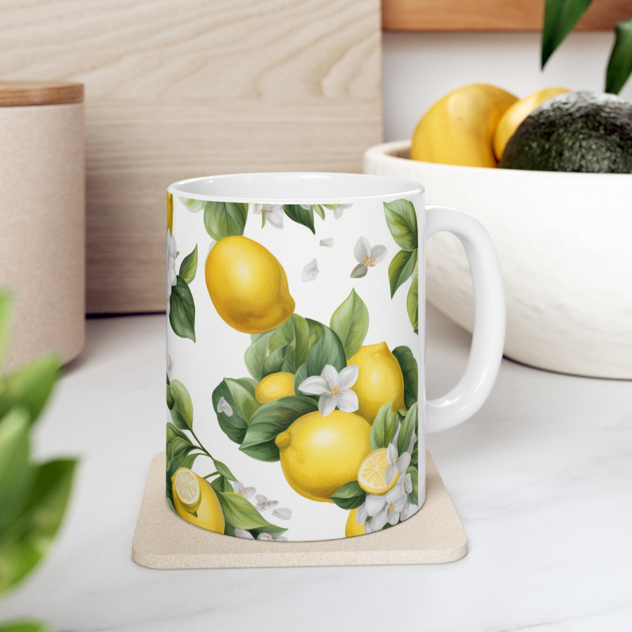 Lemon Coffee Mug | 11oz | Yellow Lemons | Citrus Design | Botanical ...