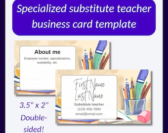 Substitute Teacher Business Card Design for Canva. Great Tutor Business ...