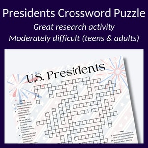 US Presidents Crossword Puzzle: History Game for Teens/adults (digital ...