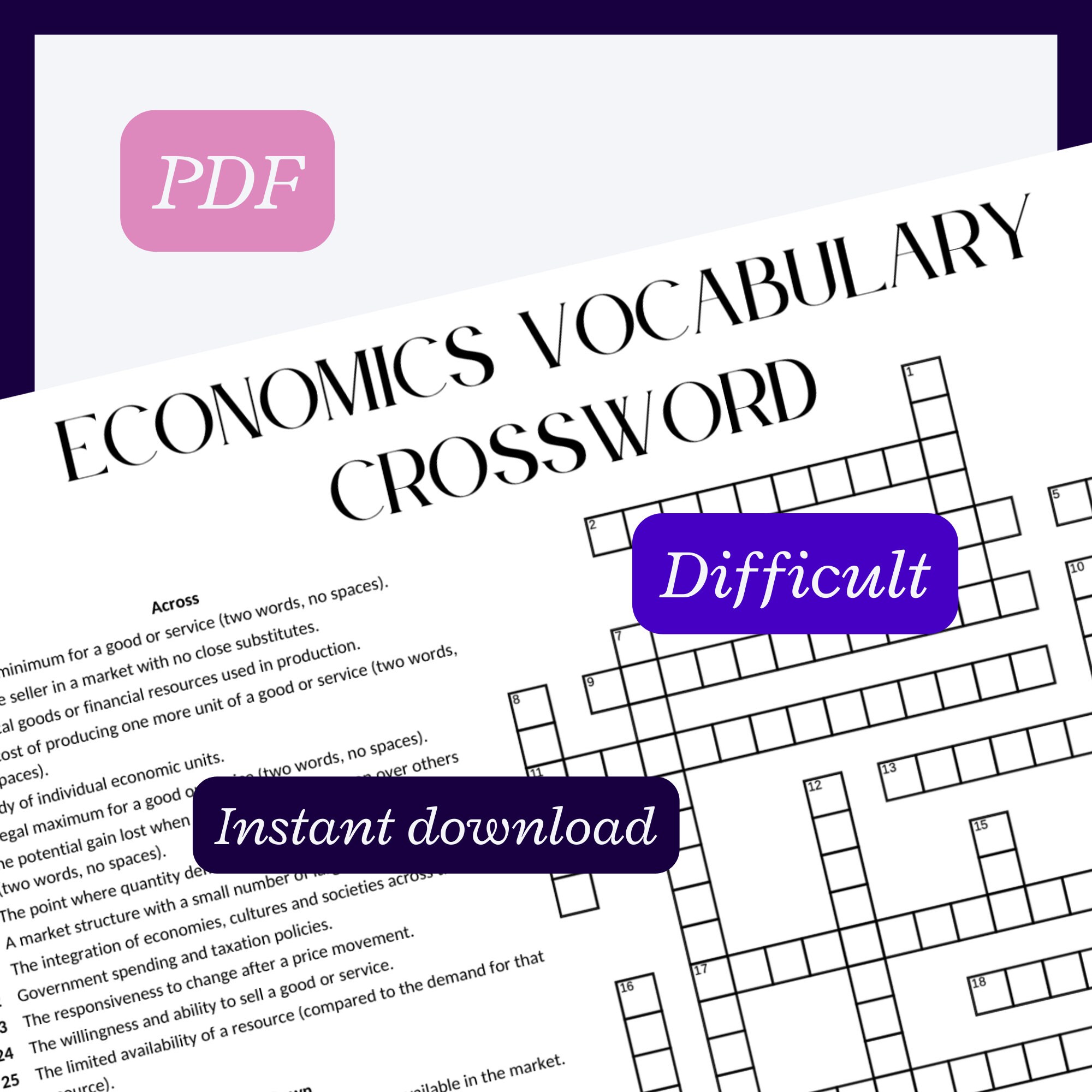 Economics Vocabulary Crossword Puzzle (microeconomics and ...
