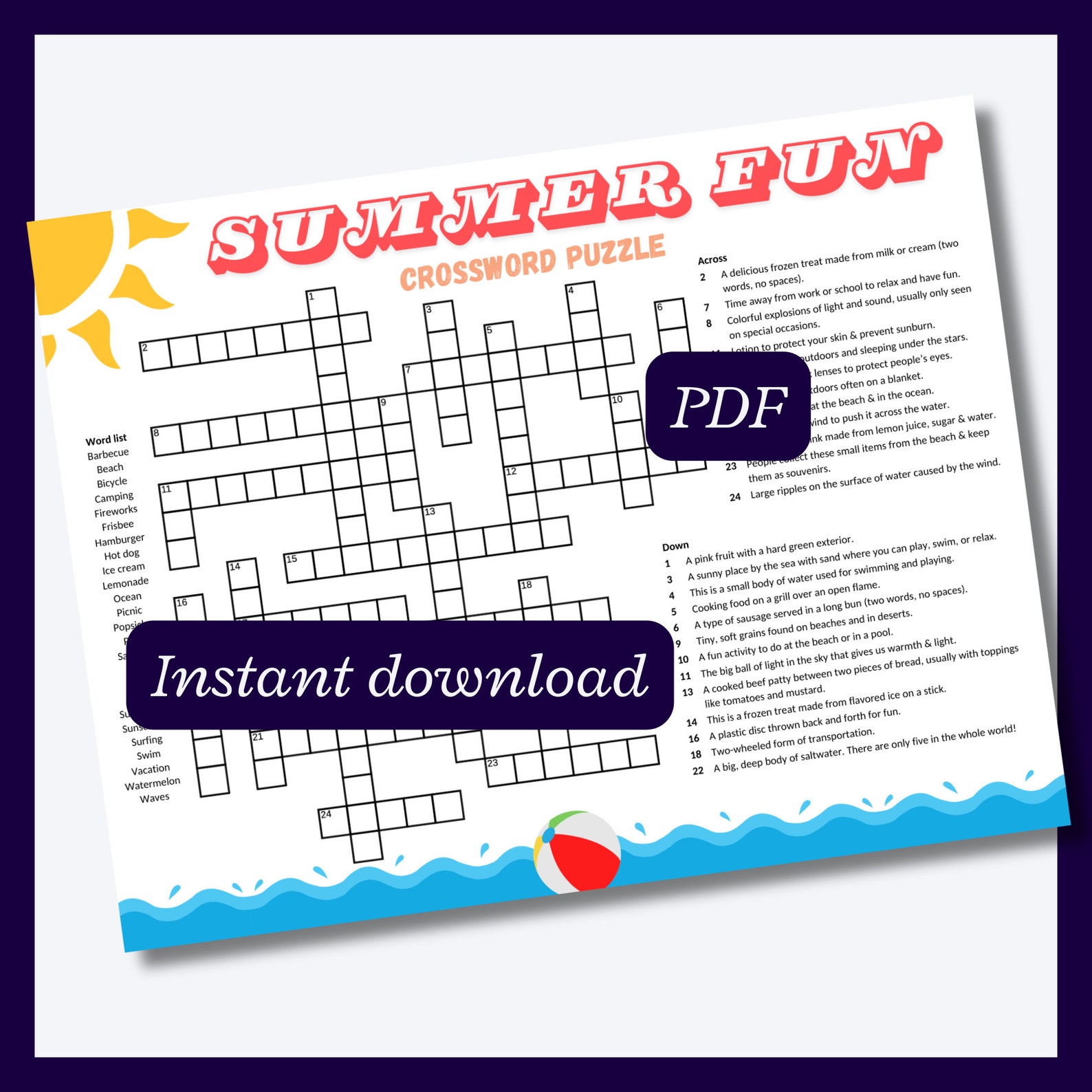 Summer Crossword Puzzle— Perfect Cross Word Puzzle for End-of-year ...