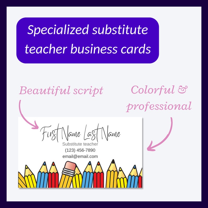 Substitute Teacher Business Card Design for Canva. Great Tutor Business ...