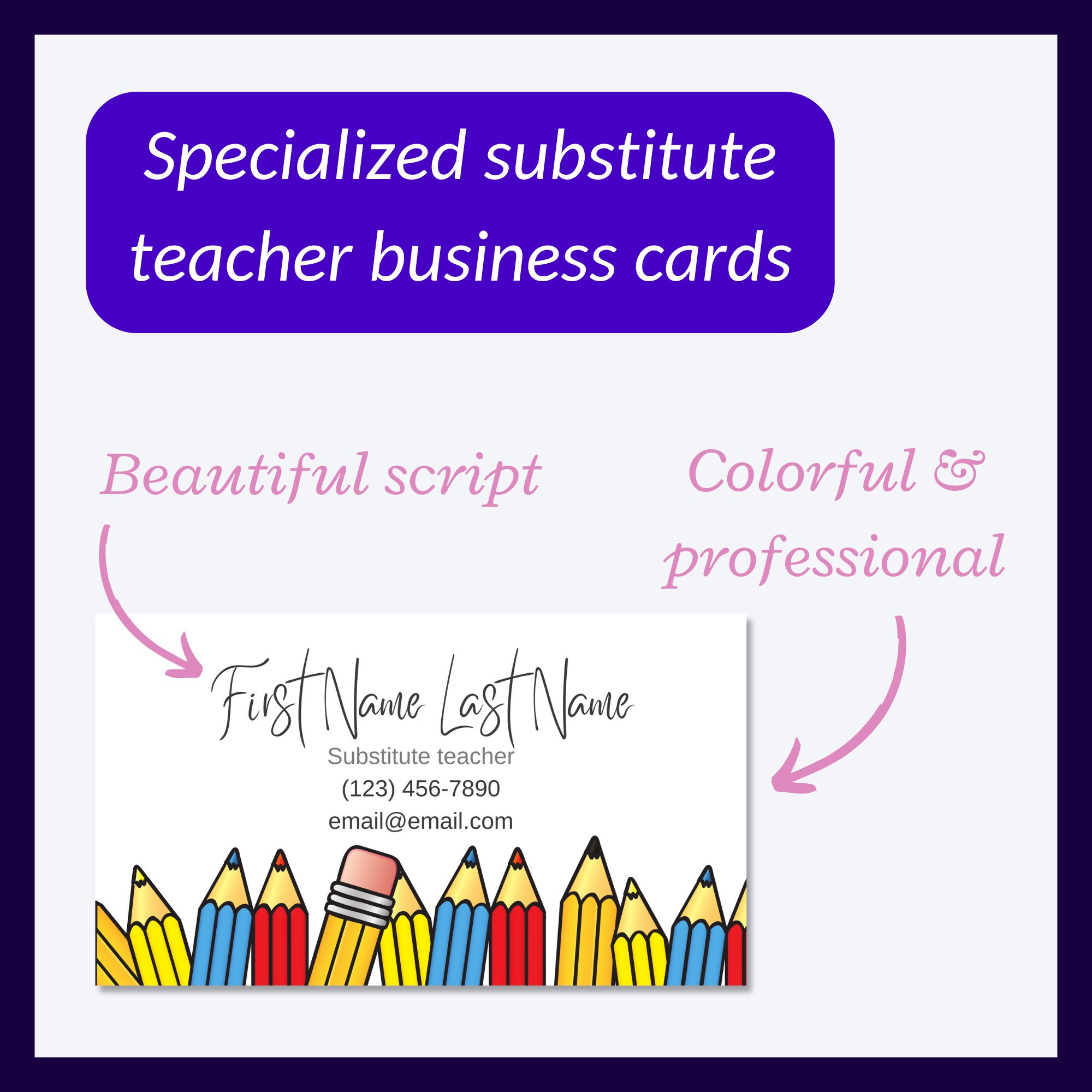 Substitute Teacher Business Card Design for Canva. Great Tutor Business ...