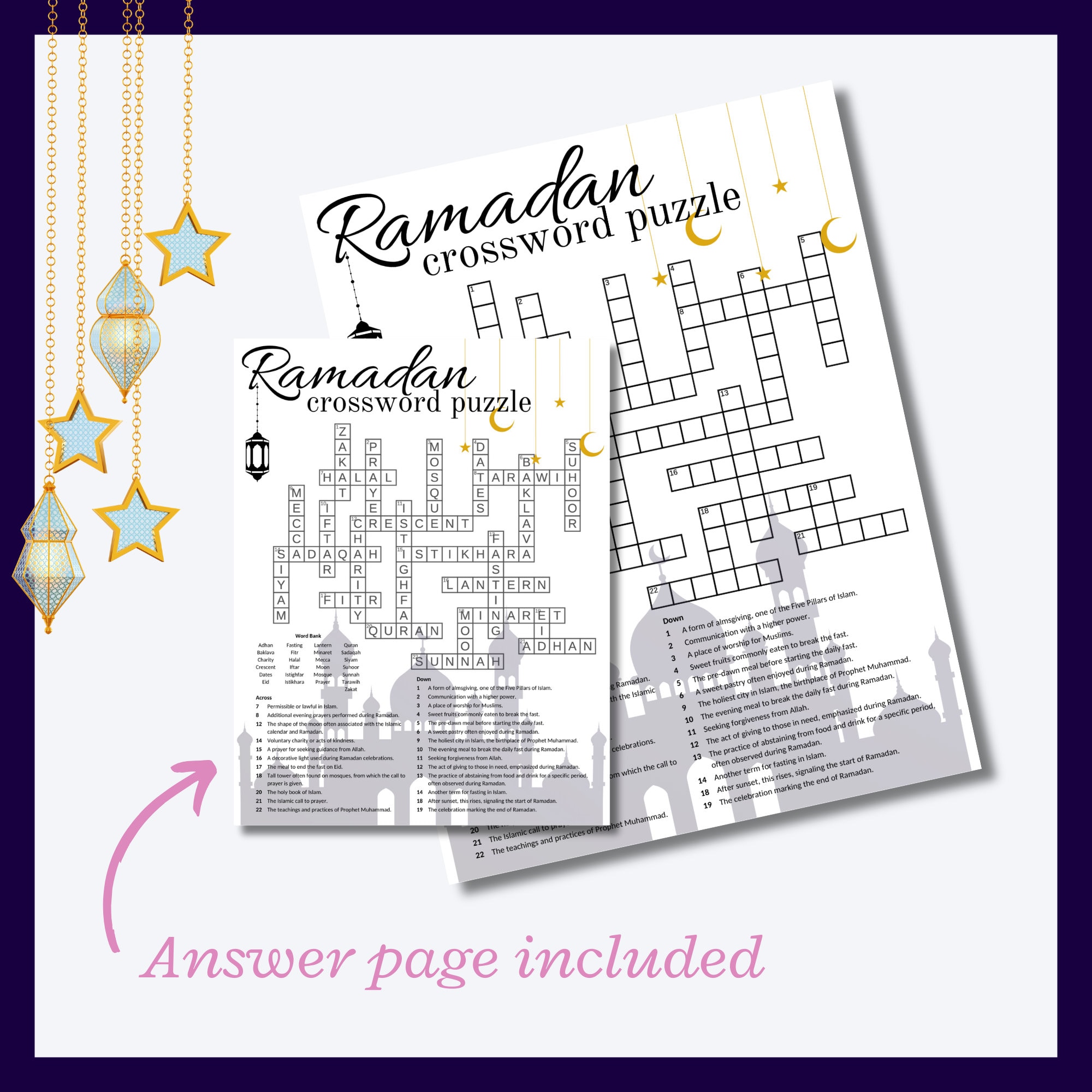 Ramadan Crossword Puzzle for Parties or to Learn About Ramadan. Great ...