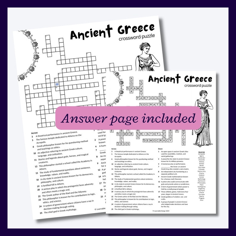 Ancient Greek History Trivia Crossword Puzzle for Teens and Adults - Etsy