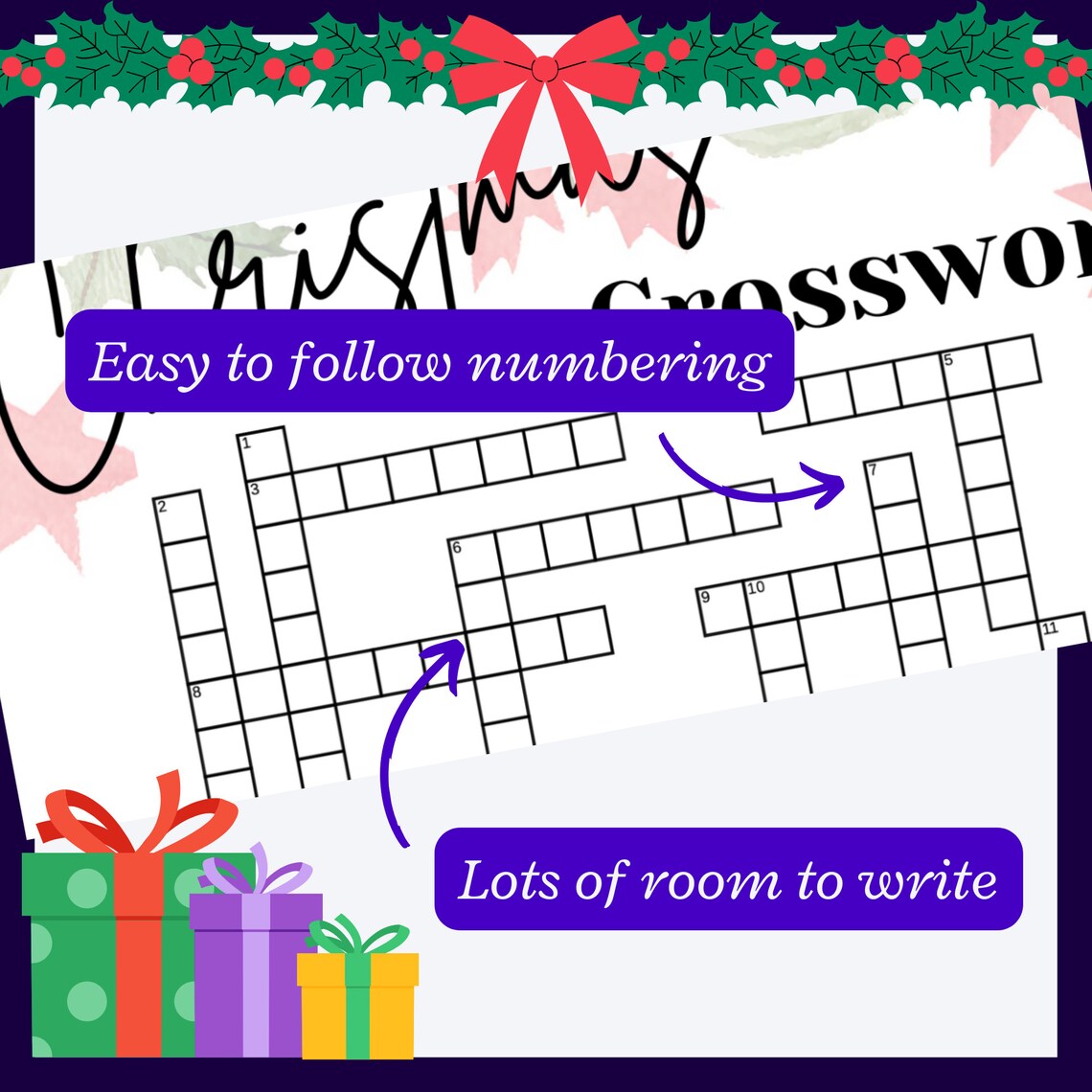 Hard! Christmas Crossword Puzzle for Christmas Parties. Great Non ...