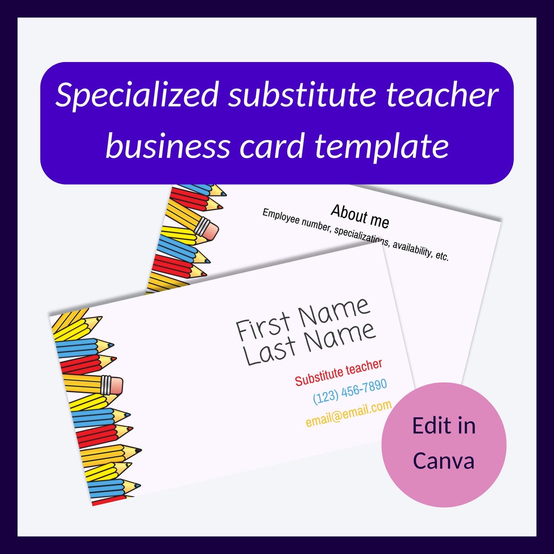Substitute Teacher Business Card Design for Canva. Great Tutor Business ...