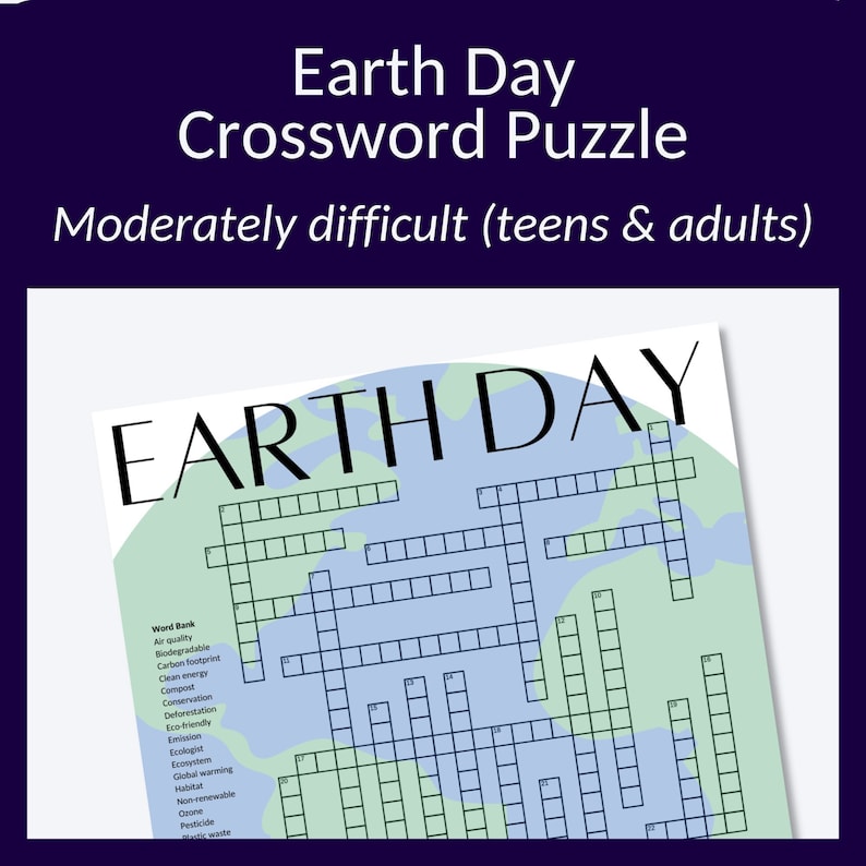 Earth Day Crossword Puzzle for Parties, to Build Vocabulary or to ...