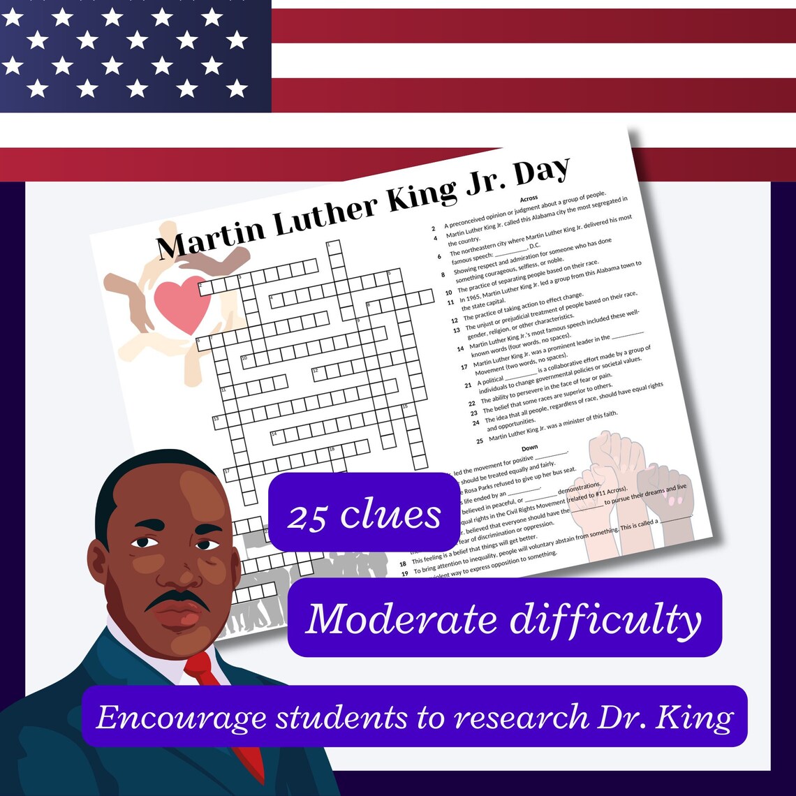 MLK Jr. Crossword Puzzle for Parties or to Learn About MLK. Great Cross ...