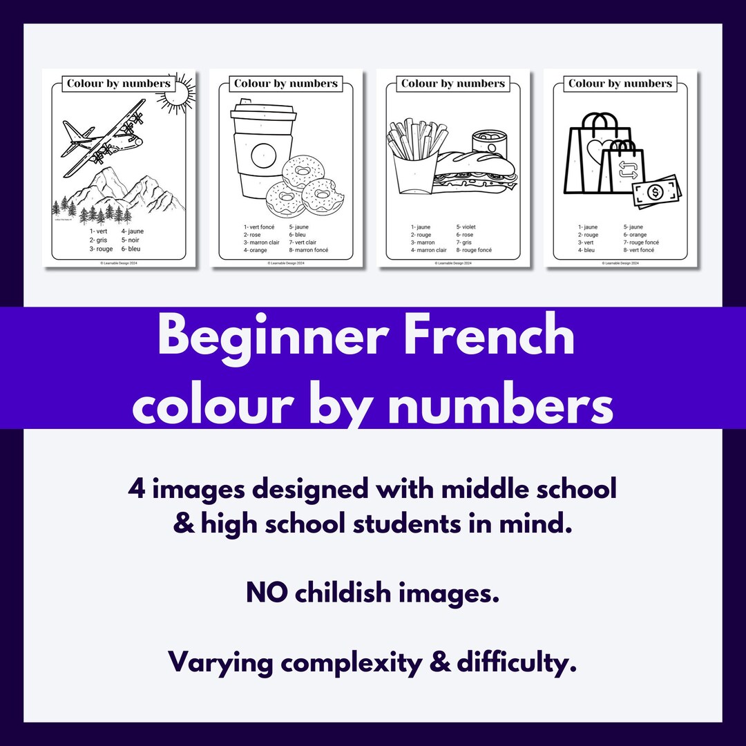 French Vocabulary Color by Numbers Worksheet for Middle and High School ...
