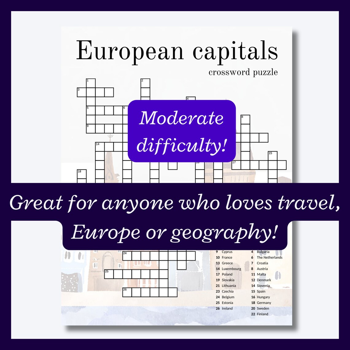 European Capitals Crossword Puzzle: Test Your Knowledge of European ...