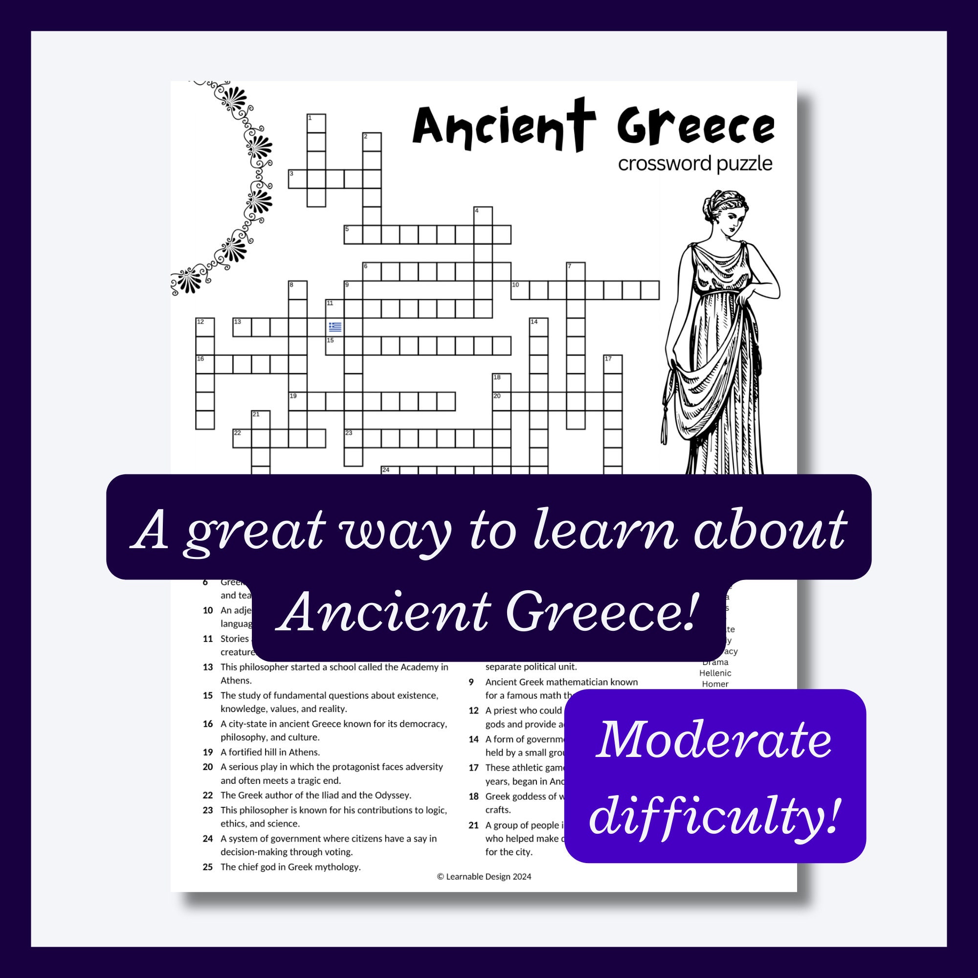 Ancient Greek History Trivia Crossword Puzzle for Teens and Adults - Etsy