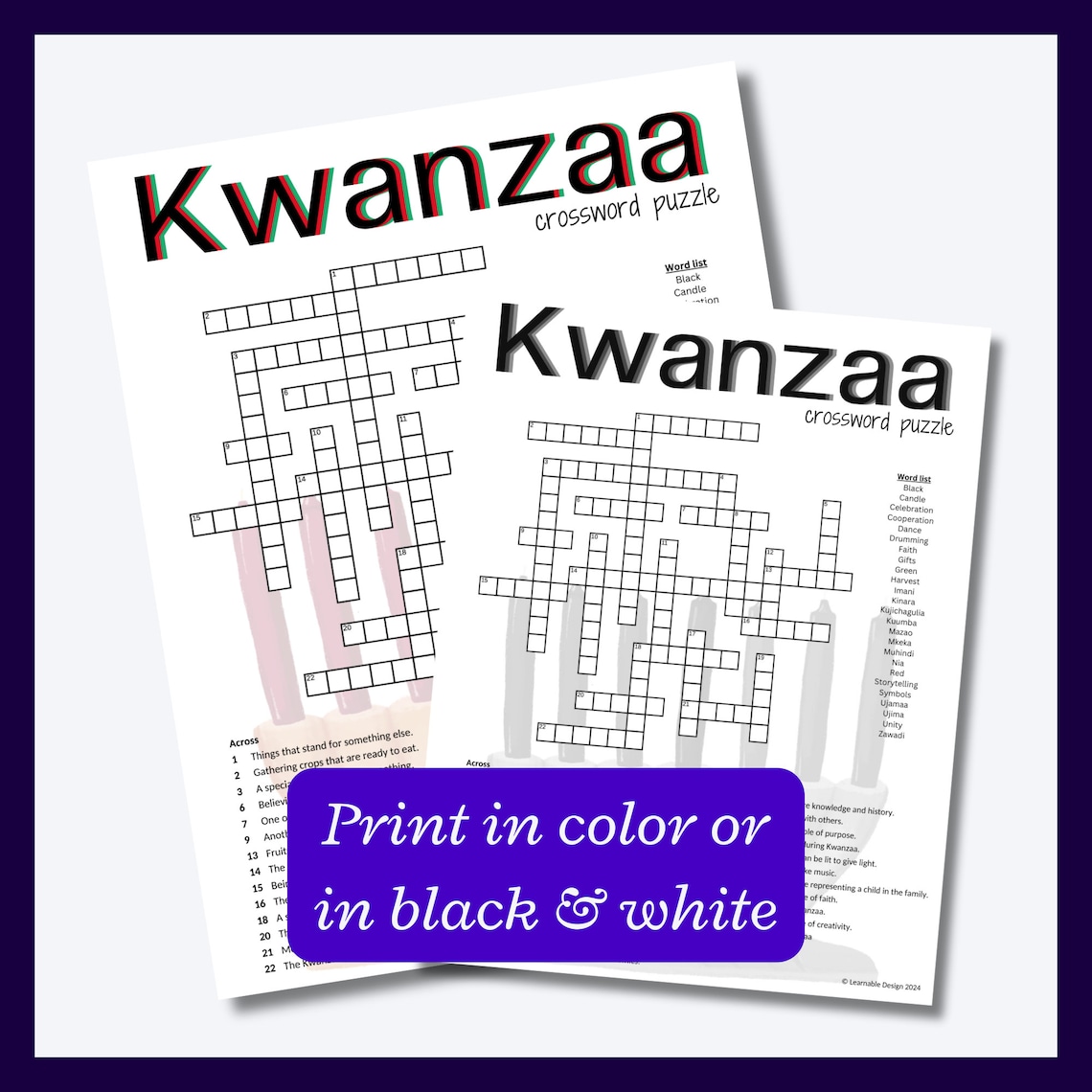 Kwanzaa Crossword Puzzle! Use as a Party Game or for Cultural Activity ...