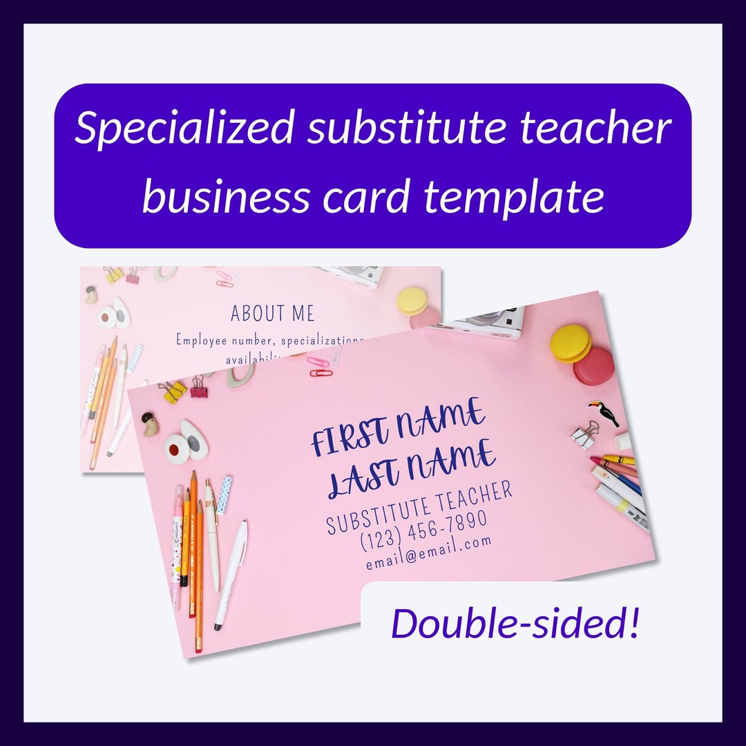Substitute Teacher Business Card Design for Canva. Great Tutor Business ...