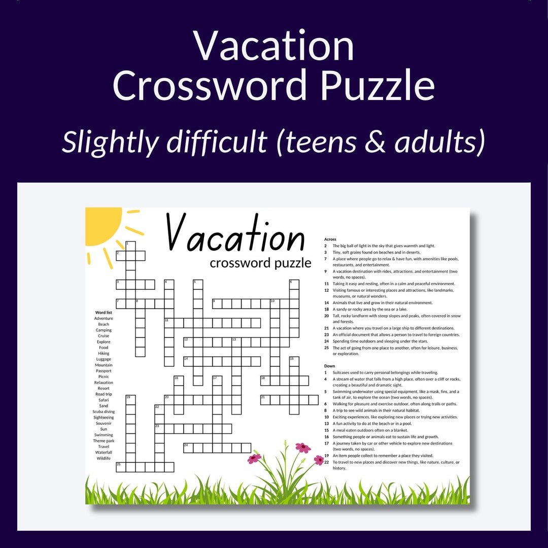 Vacation Crossword Puzzle the Perfect Summer Activity or Family Reunion ...