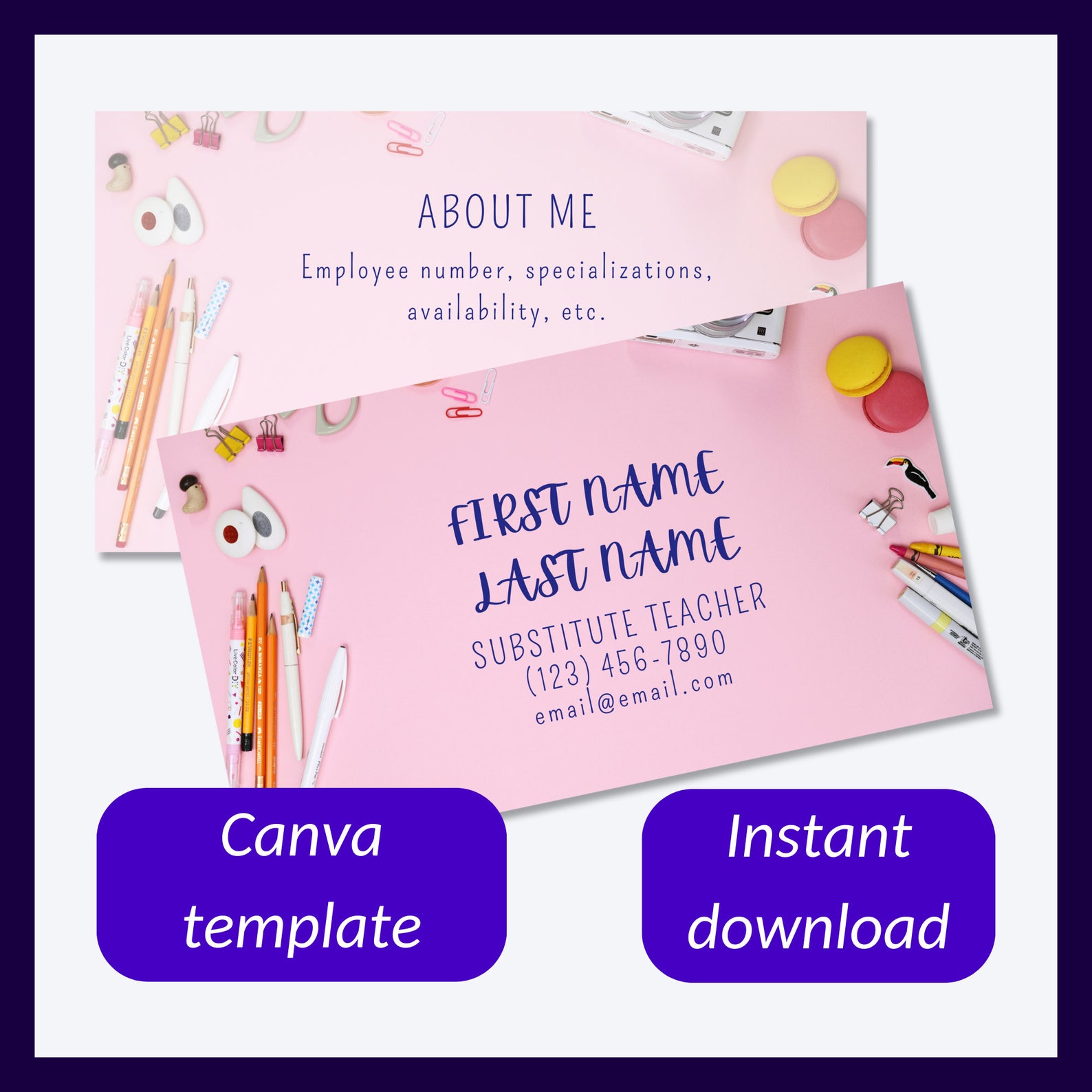 Substitute Teacher Business Card Design for Canva. Great Tutor Business ...