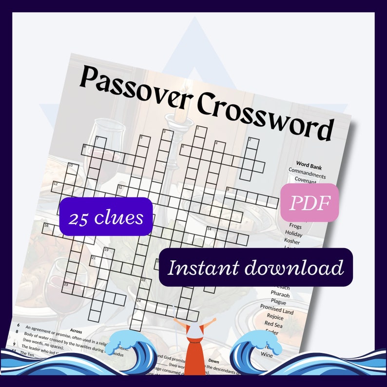 Passover Crossword Puzzle: Jewish Holiday Activity (digital Download ...