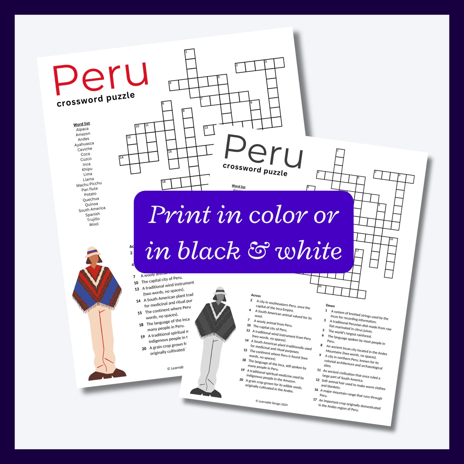 Learning About Peru Crossword! This Peru Trivia Puzzle is a Great ...