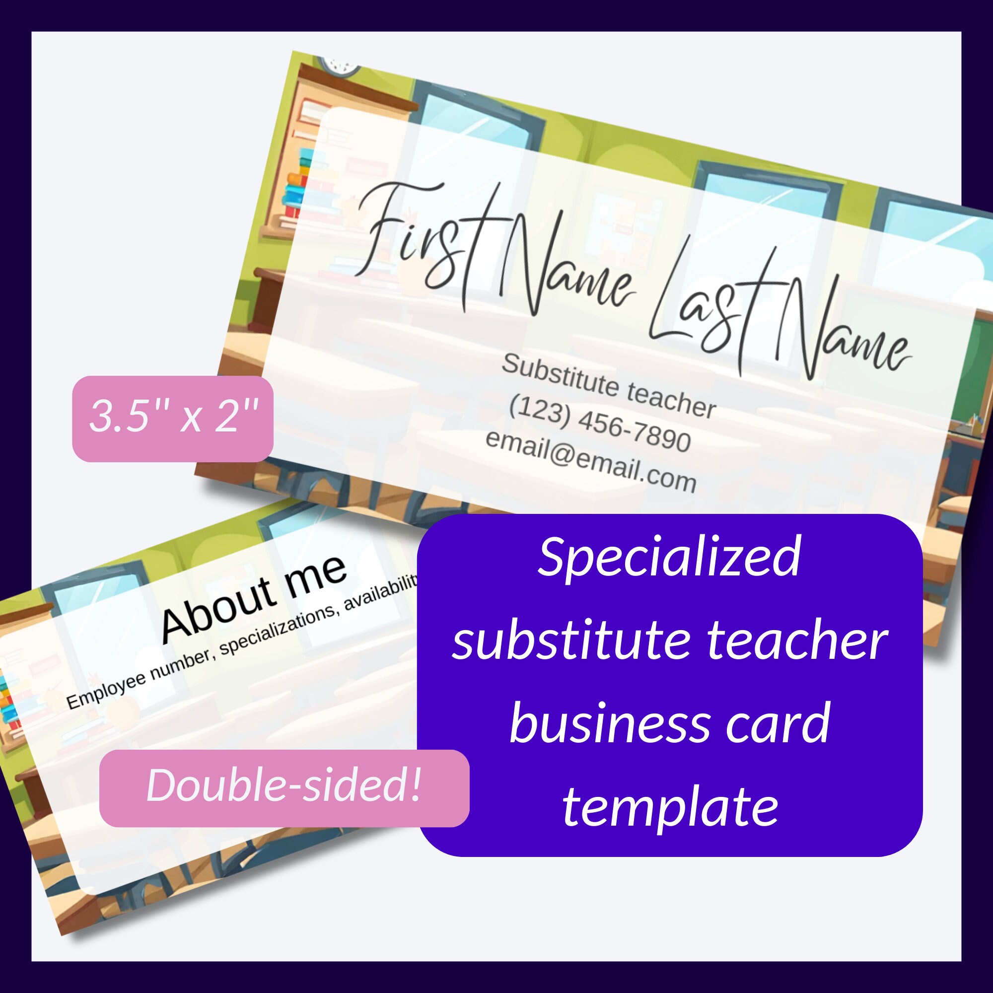 Substitute Teacher Business Card Design for Canva. Great Tutor Business ...
