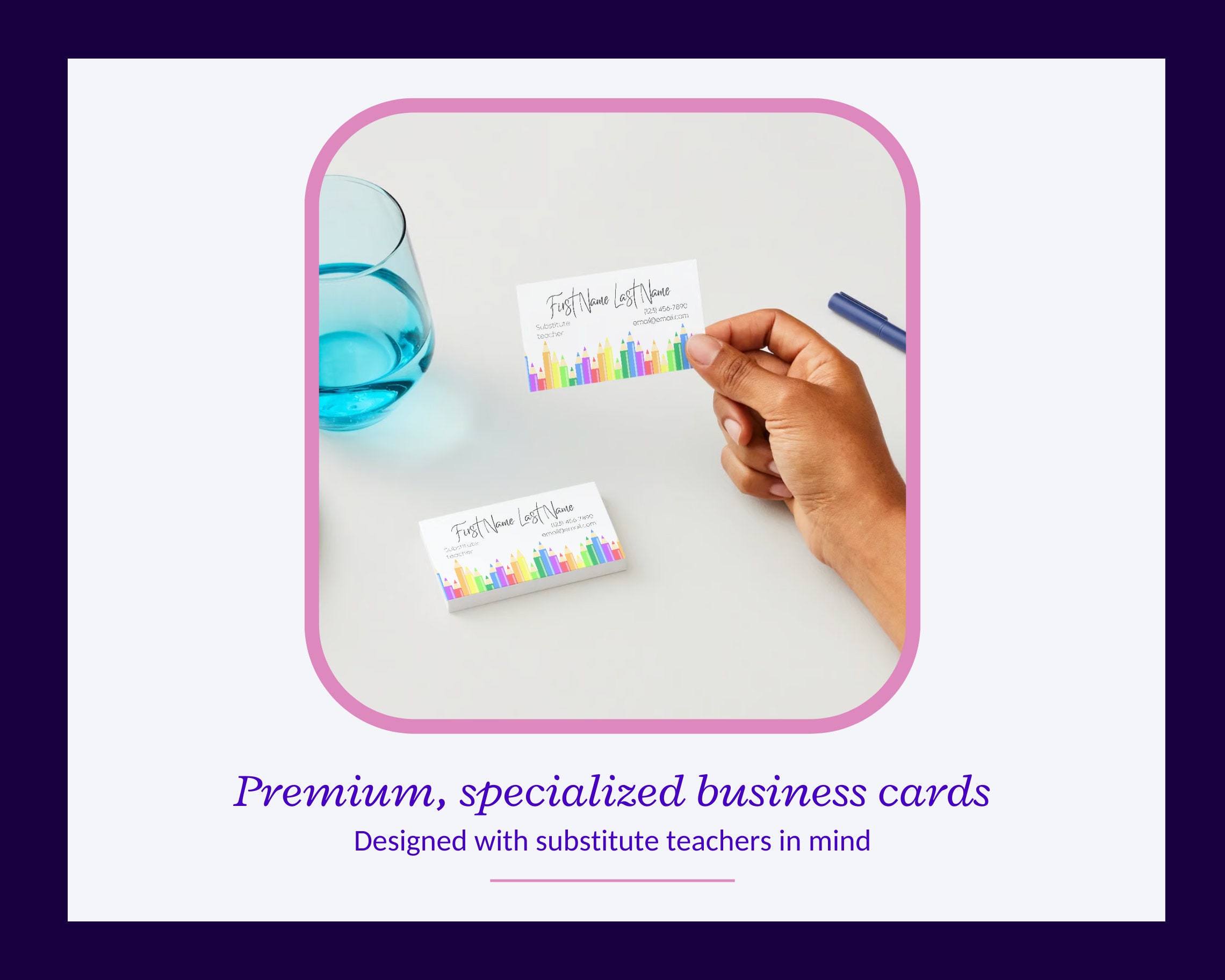 Substitute Teacher Business Card Template: Colorful Pencils (digital ...